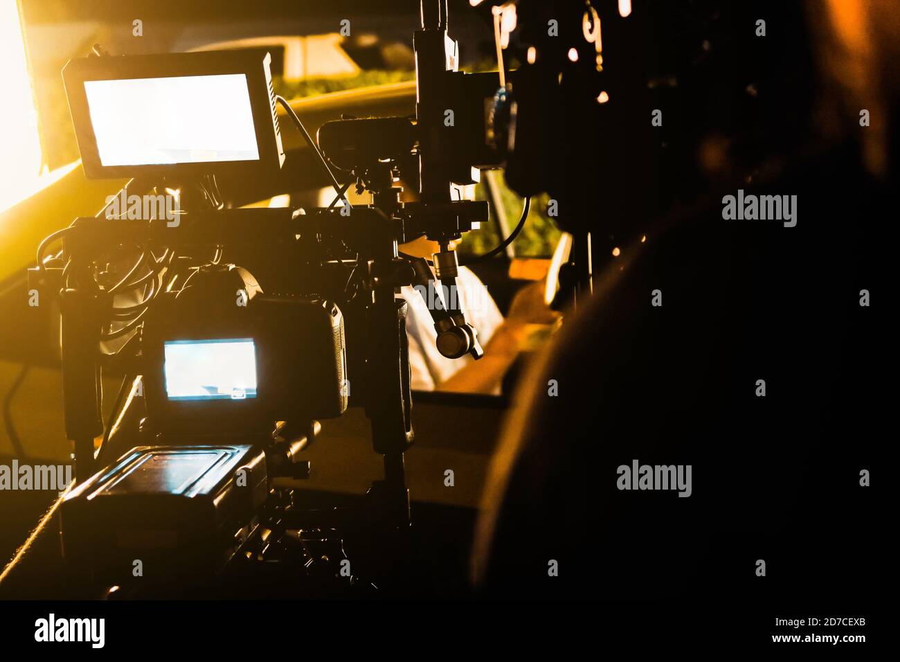 Behind the scene. cameraman shooting film scene with camera Stock Photo ...