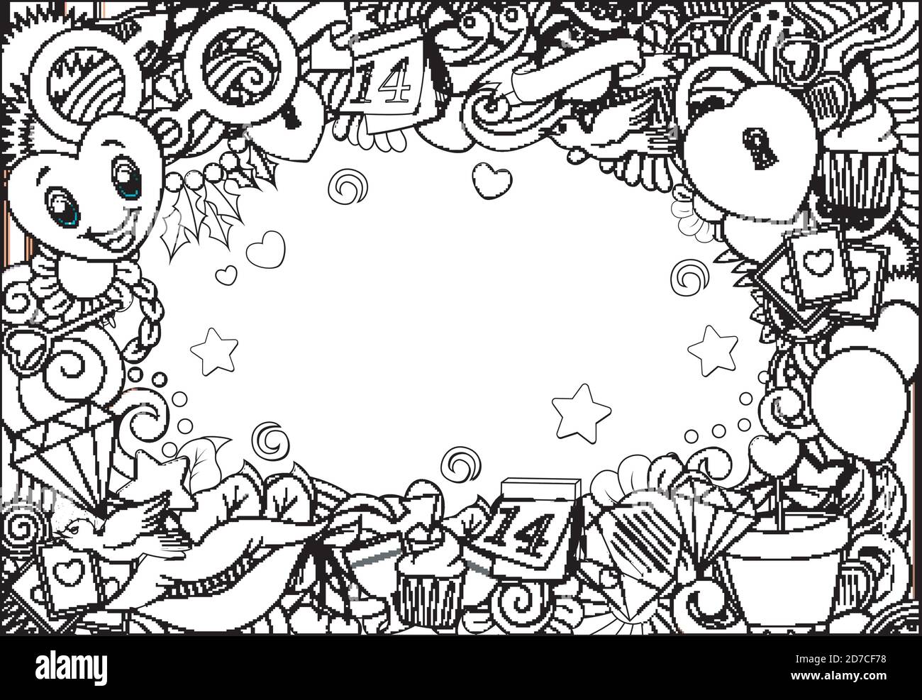 Vector illustration of Hand drawn doodles happy valentines day frame ...