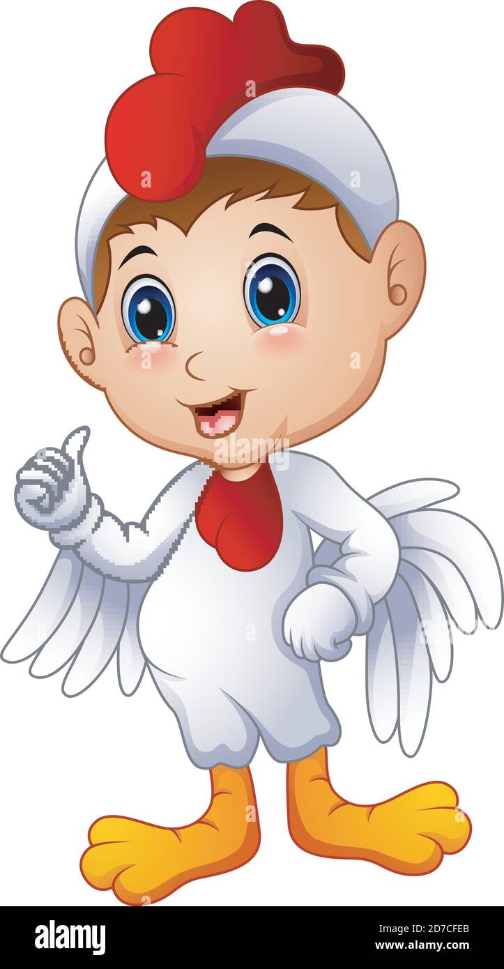 Cartoon kid in a chicken costume giving thumbs up Stock Vector Image ...