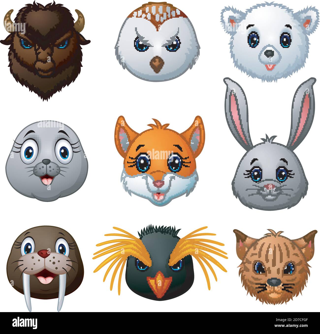 Vector illustration of Animals head cartoon collection Stock Vector ...
