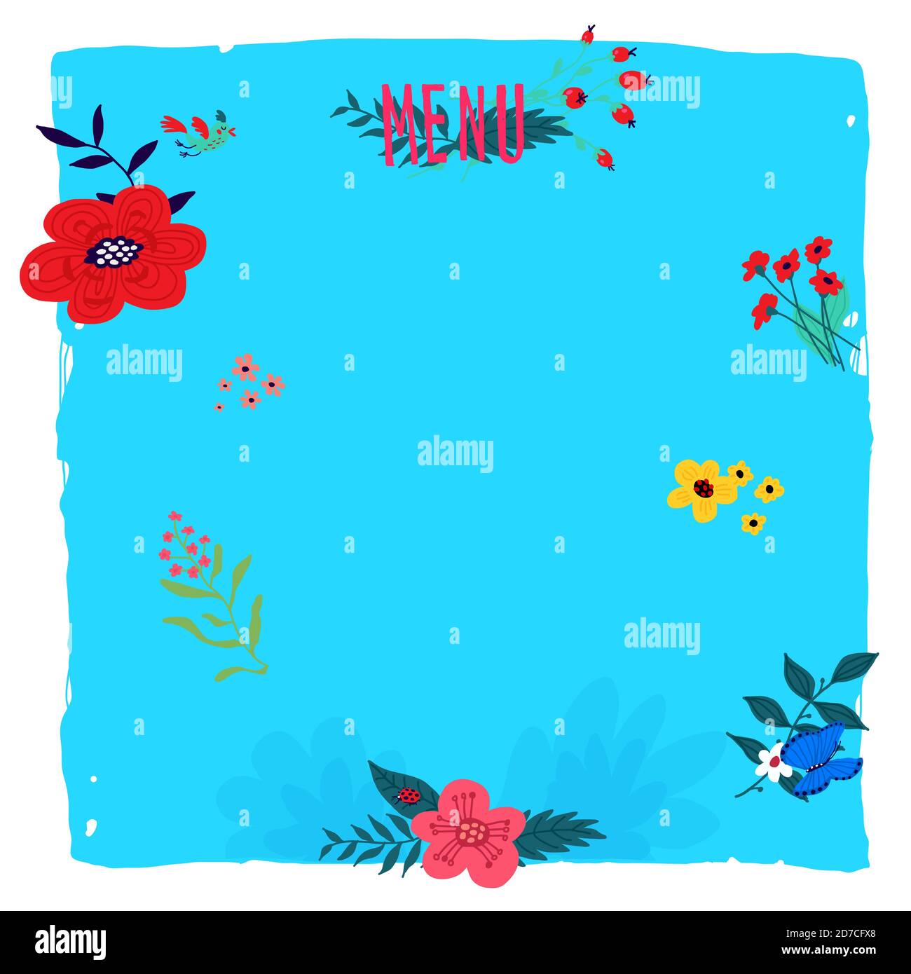 Blue floral background for text. Vector. Flora on a square. Design ...