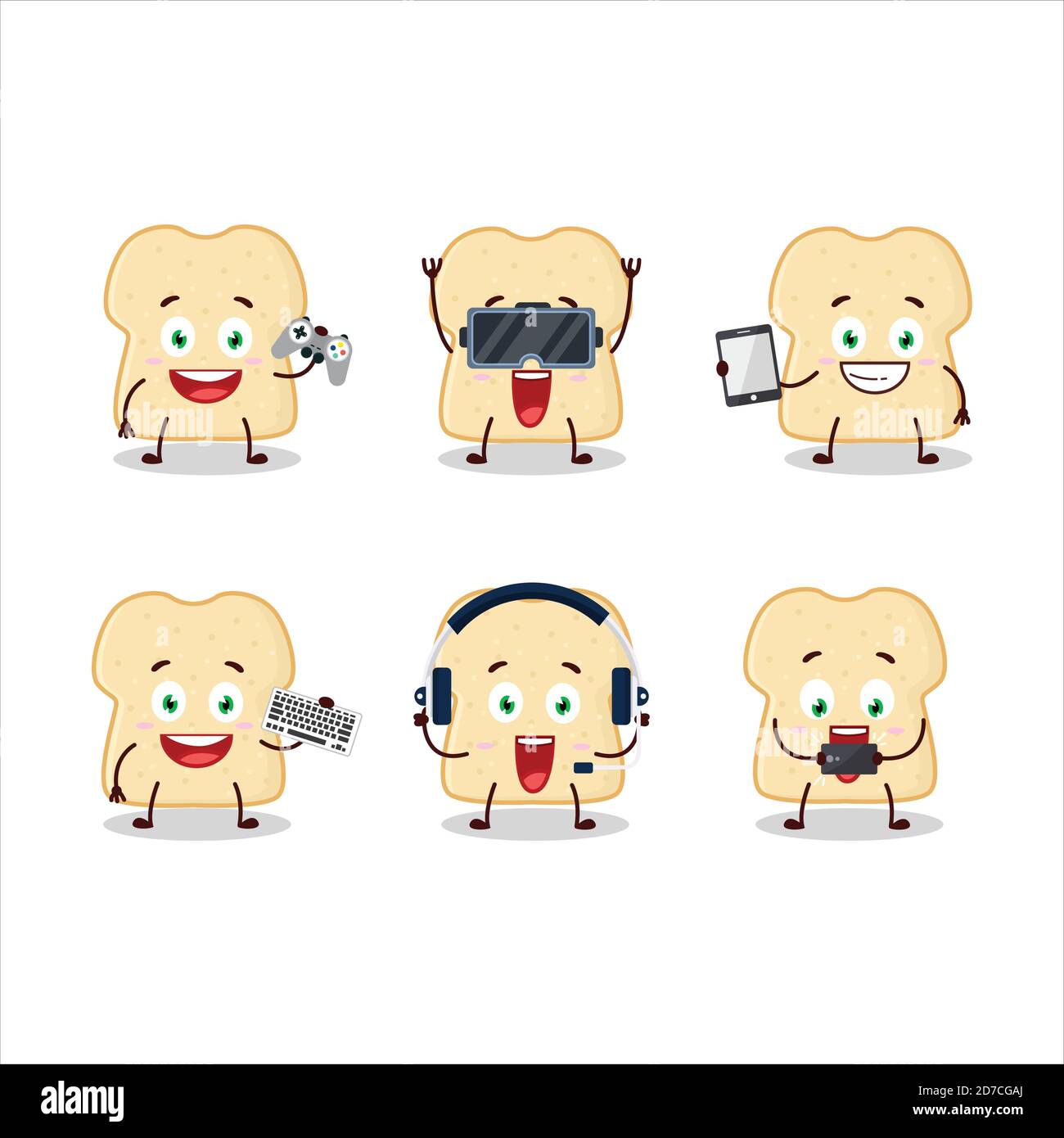 Slice of bread cartoon character are playing games with various cute ...