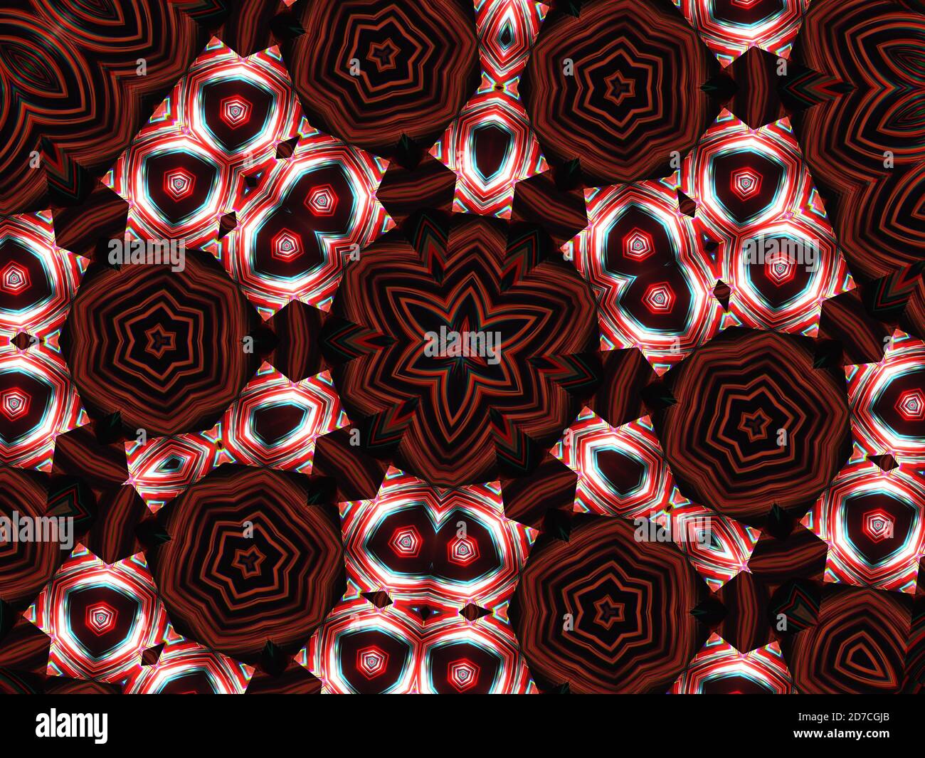 Kaleidoscope texture of brown polygon and rhombus shapes on the red and ...