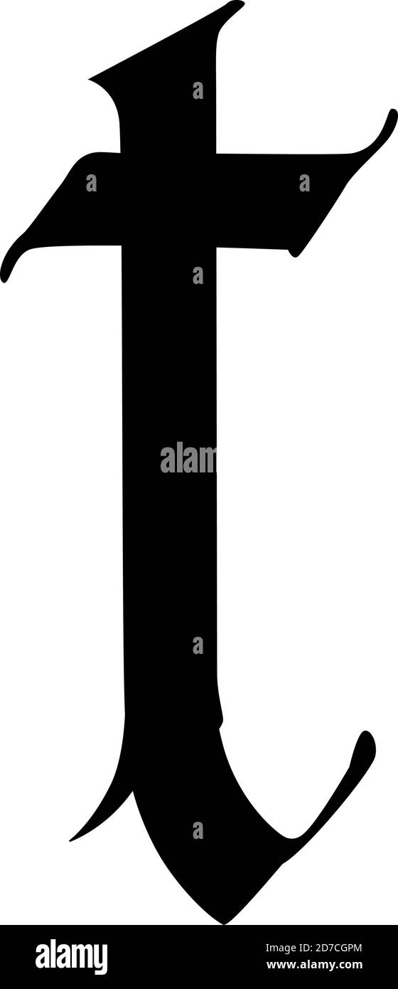 Letter T, in the Gothic style. Vector. Alphabet. The symbol is isolated ...