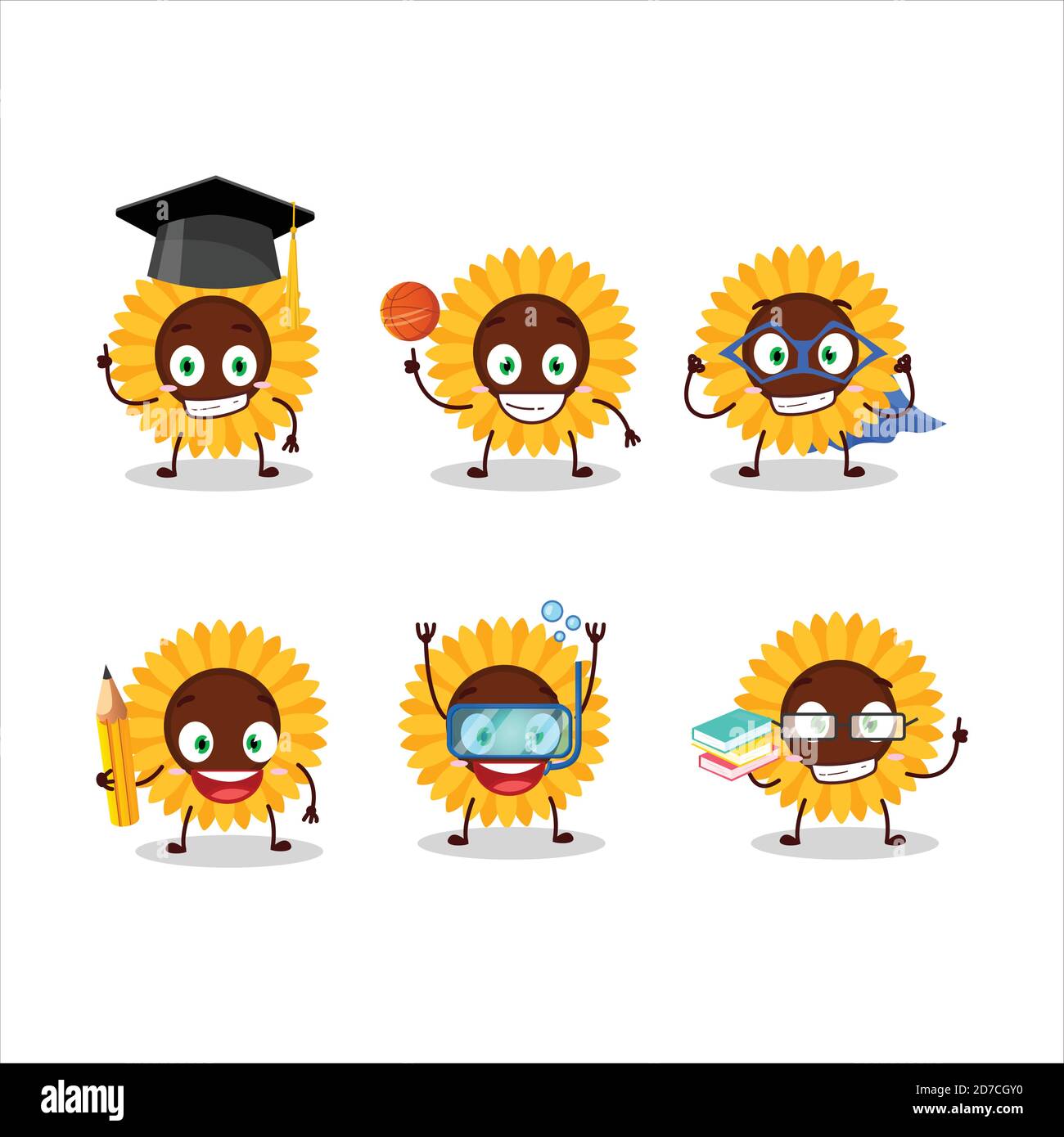 School student of sunflower cartoon character with various expressions ...