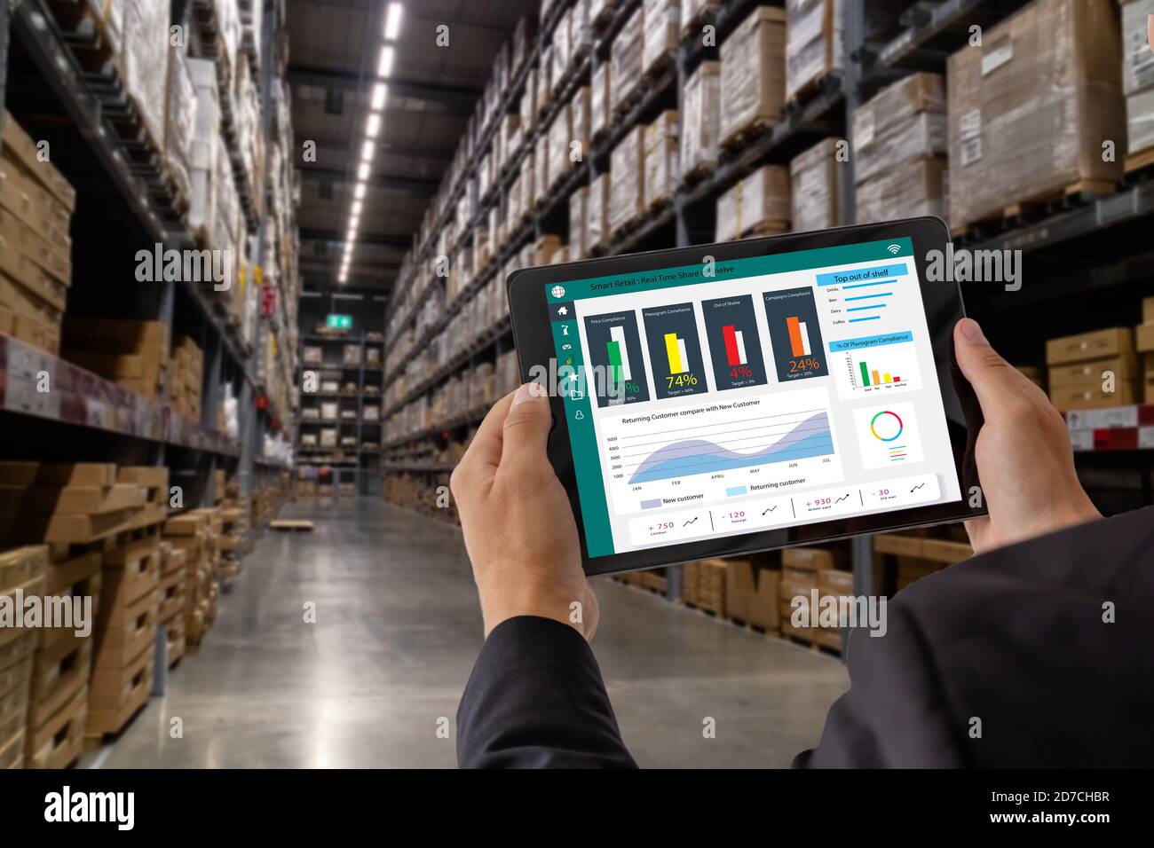 smart retail concept, man hand tyr to use machine deep learning with ...