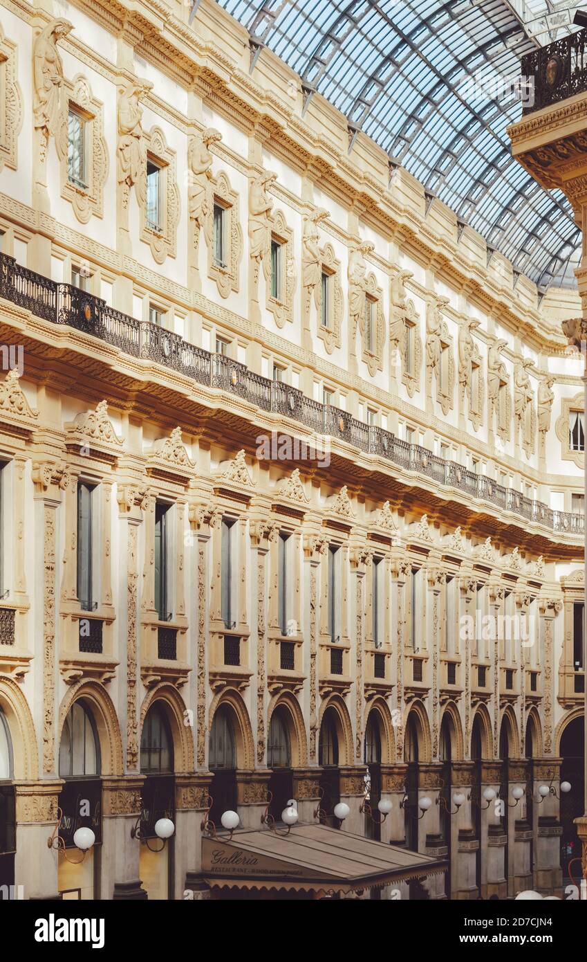 Galleria Vittorio Emanuele II Milanese shopping center interior. Famous ...