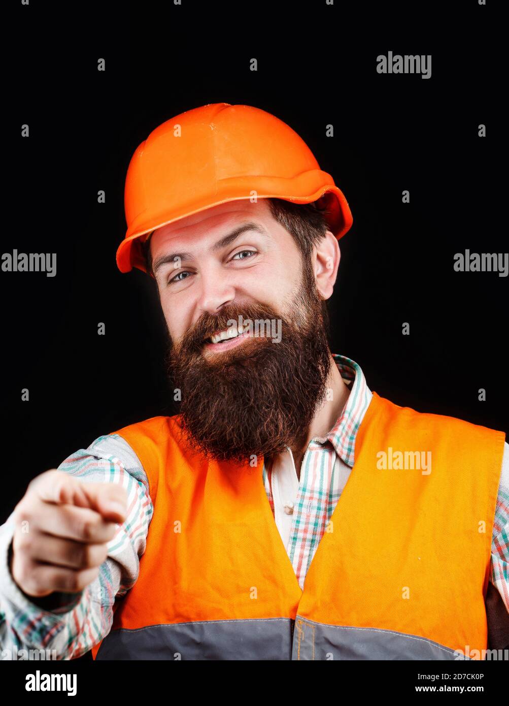Bearded man worker with beard in building helmet or hard hat. Man ...