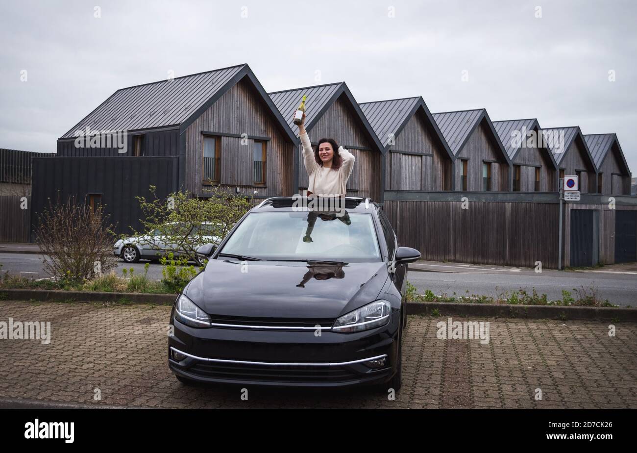 Car sunroof woman hi-res stock photography and images - Alamy