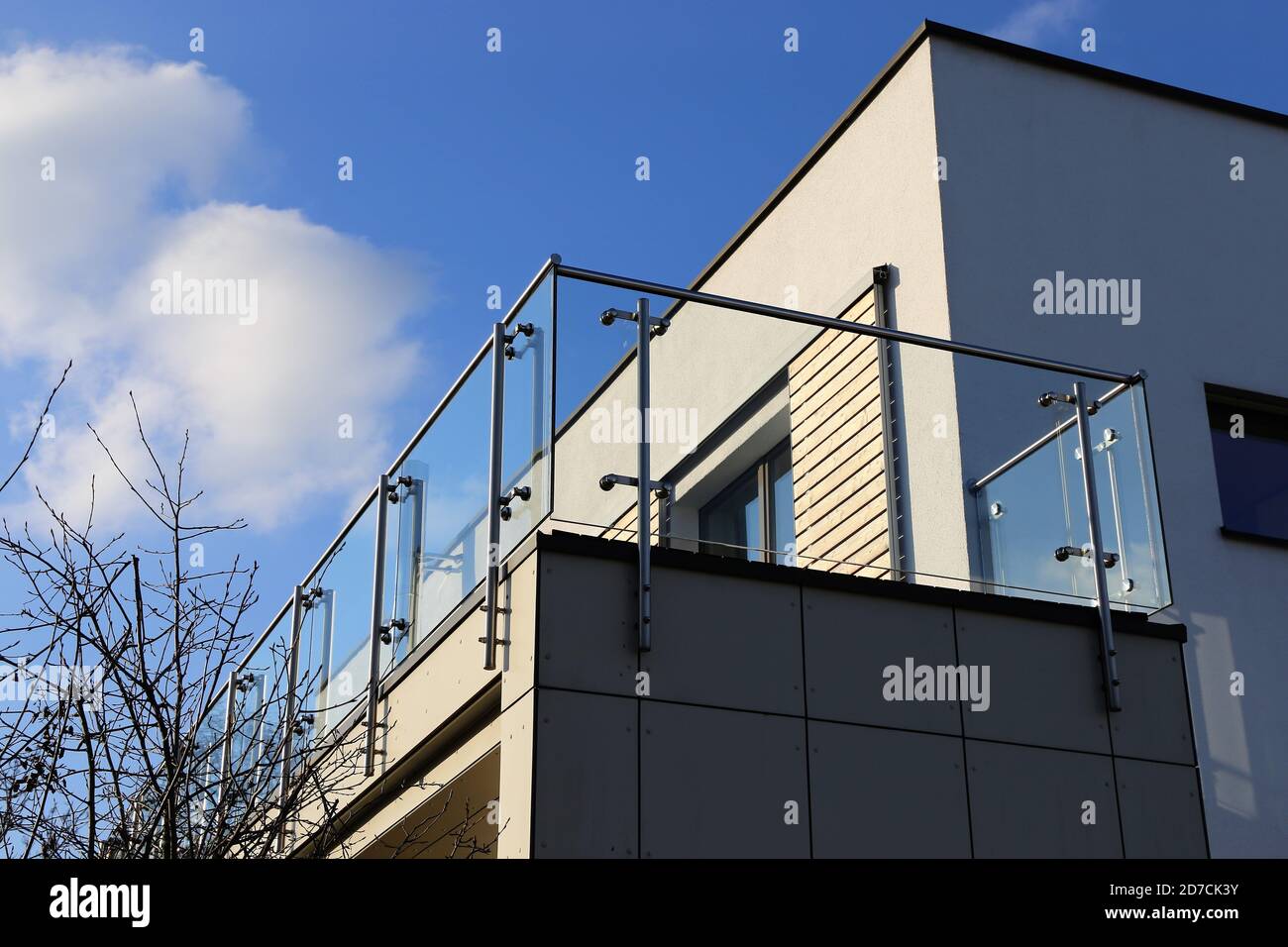 New modern glass balcony railing Stock Photo - Alamy