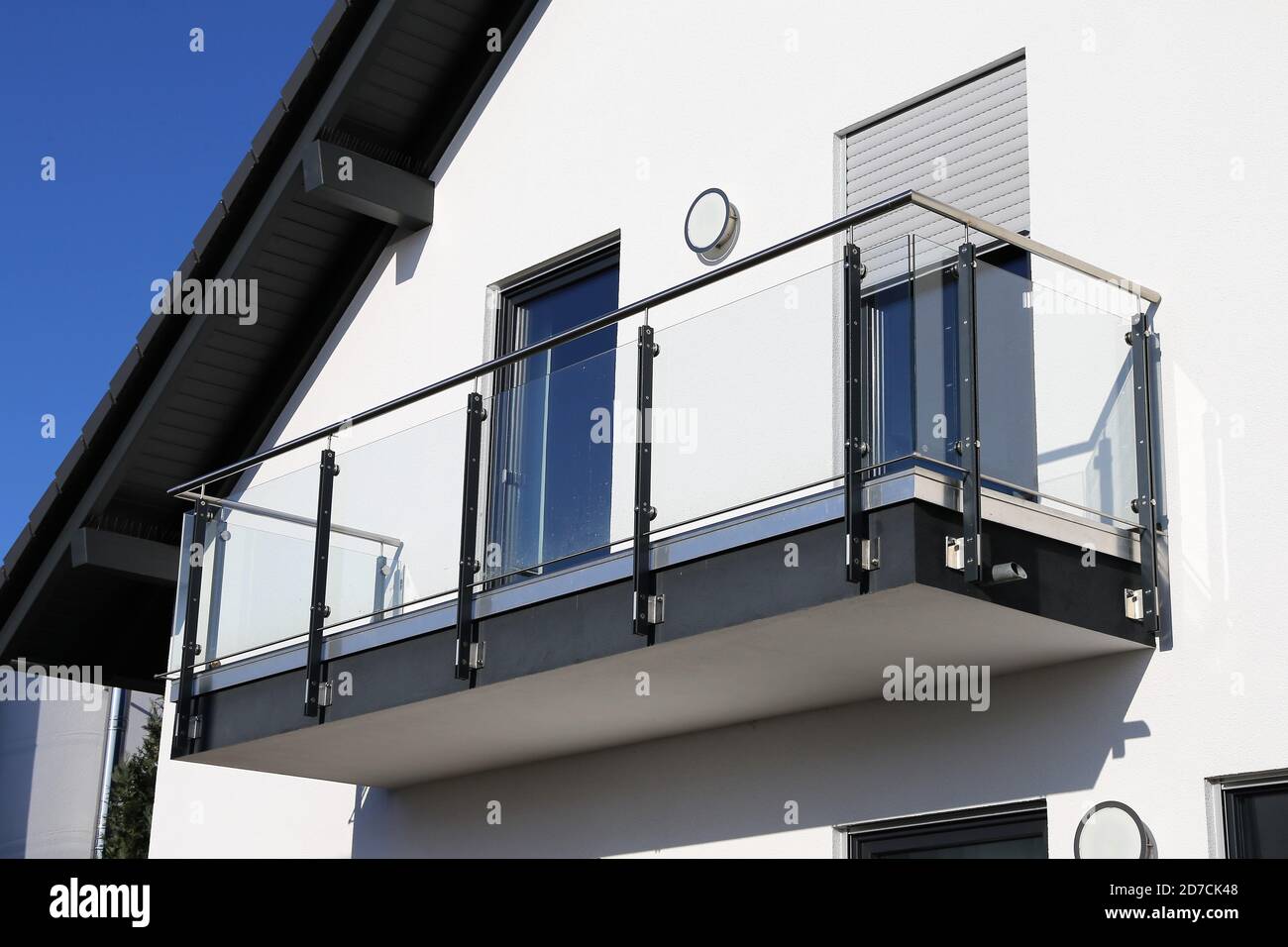 New modern glass balcony railing Stock Photo - Alamy