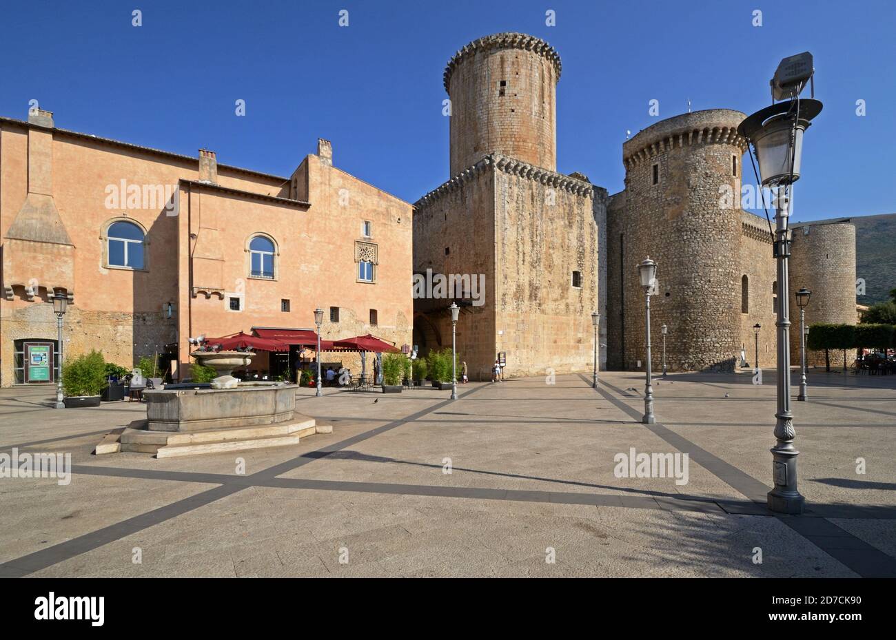 the main square of Fondi city with the Castello Baronale at summer ...