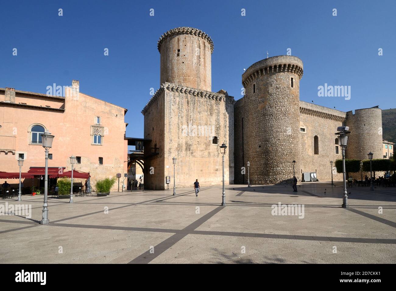 the main square of Fondi city with the Castello Baronale at summer ...