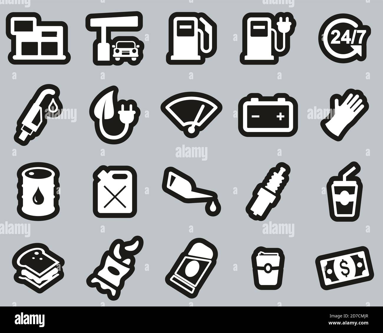 Gas Station Or Gas Pump Icons White On Black Sticker Set Big Stock ...