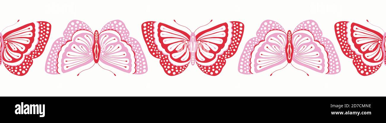 Butterfly border design, cute vector seamless repeat banner ...