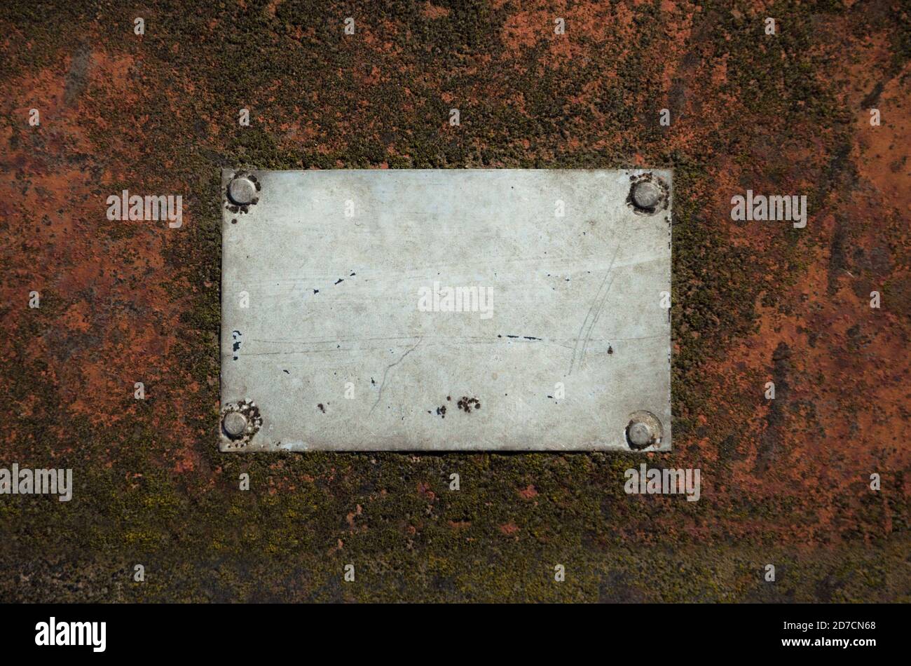 Metal gray empty plate with scratches on a rusty steel surface Stock ...