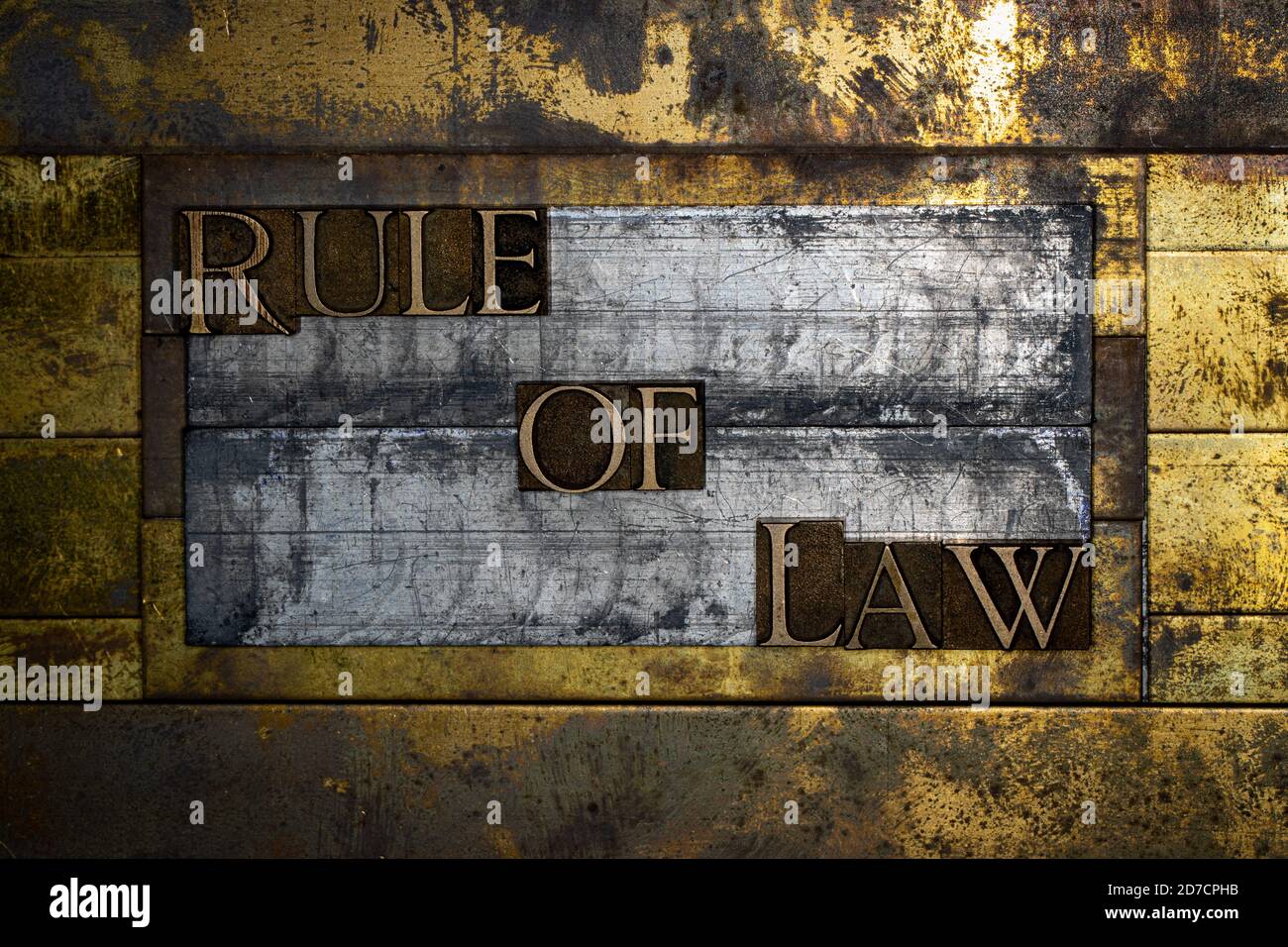 Rule of Law text message on vintage textured grunge copper and gold ...