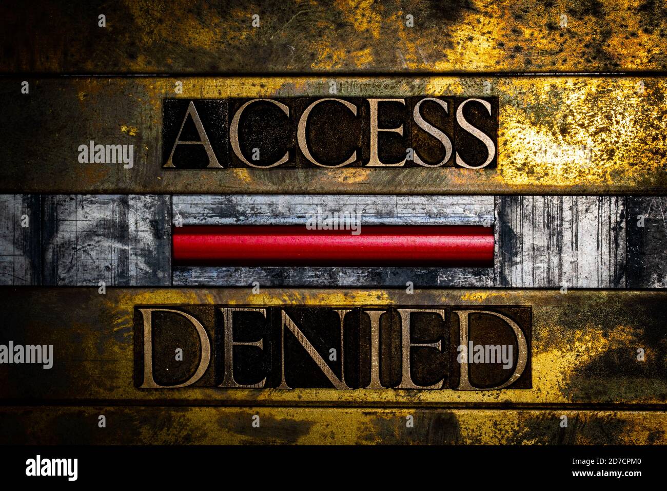 Access Denied text message with red warning sign on vintage textured ...