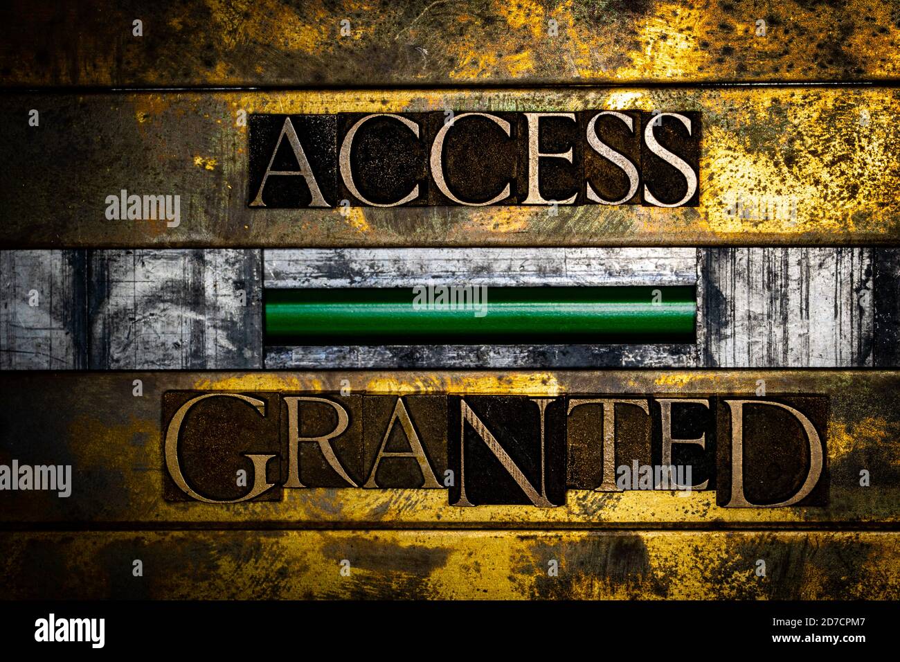 Acces Granted text message with green confirmation sign on vintage ...