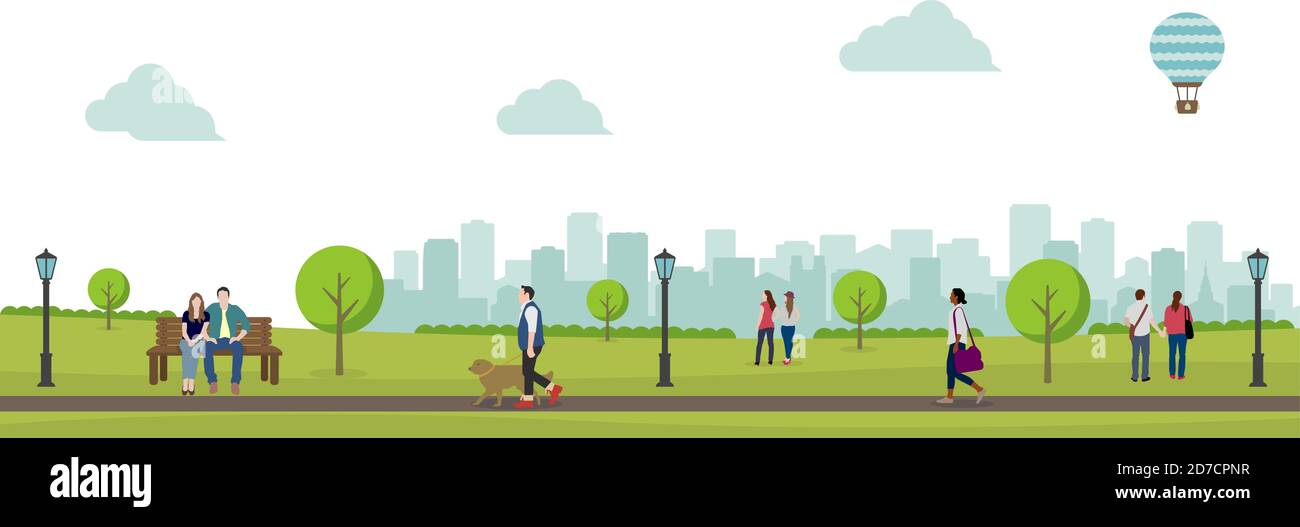 Public green park landscape vector illustration ( spring, summer Stock ...