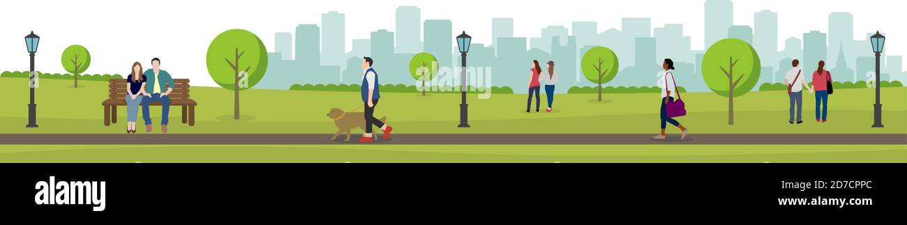 Public green park landscape vector illustration ( spring, summer Stock ...