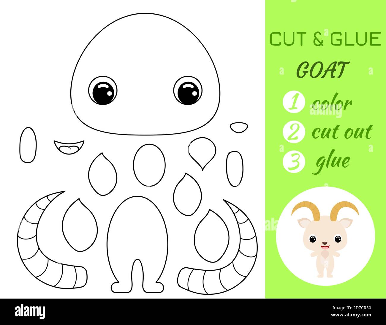 Coloring book cut and glue baby goat. Educational paper game for ...