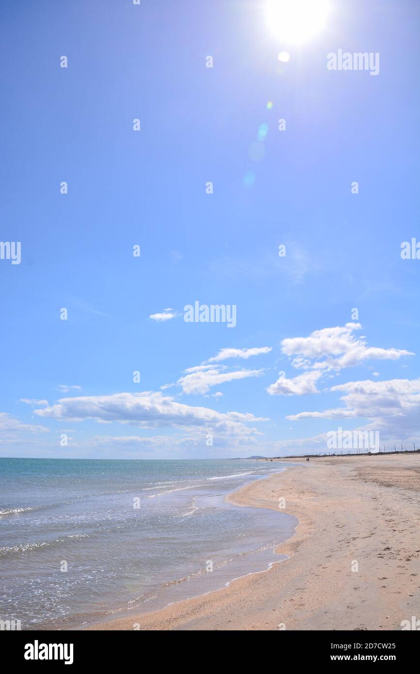 Empty mediterranean sand beach in south france Stock Photo - Alamy