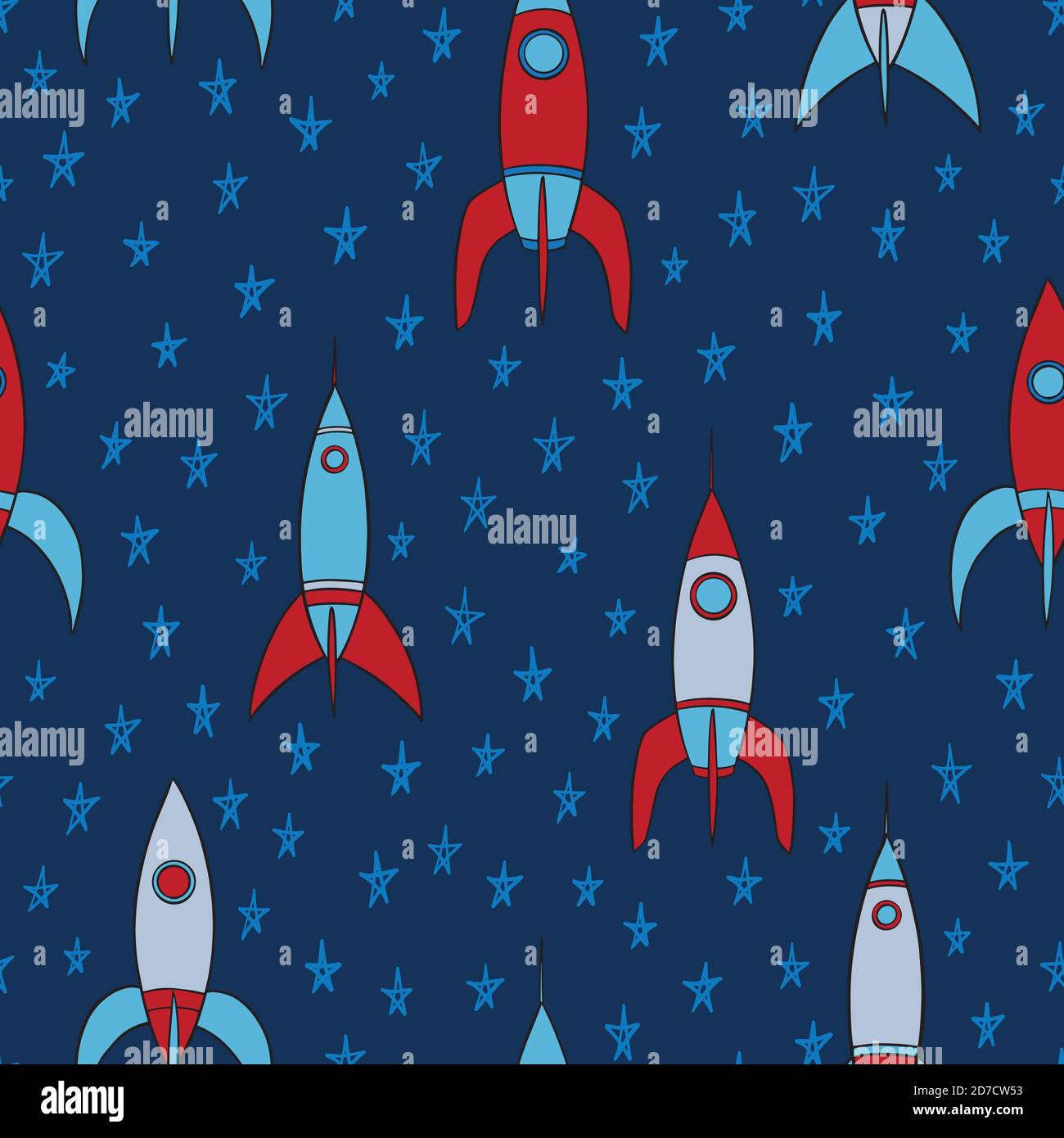 Rockets and stars doodle seamless pattern. Hand drawn background ...