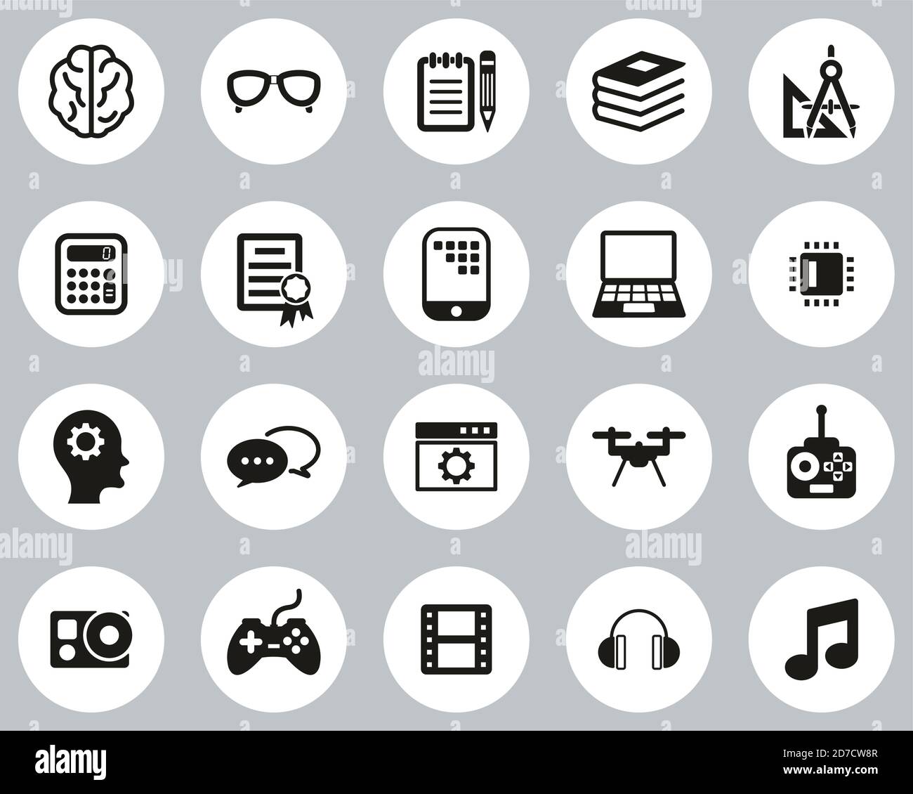 Geek Culture Icons Black & White Flat Design Circle Set Big Stock ...