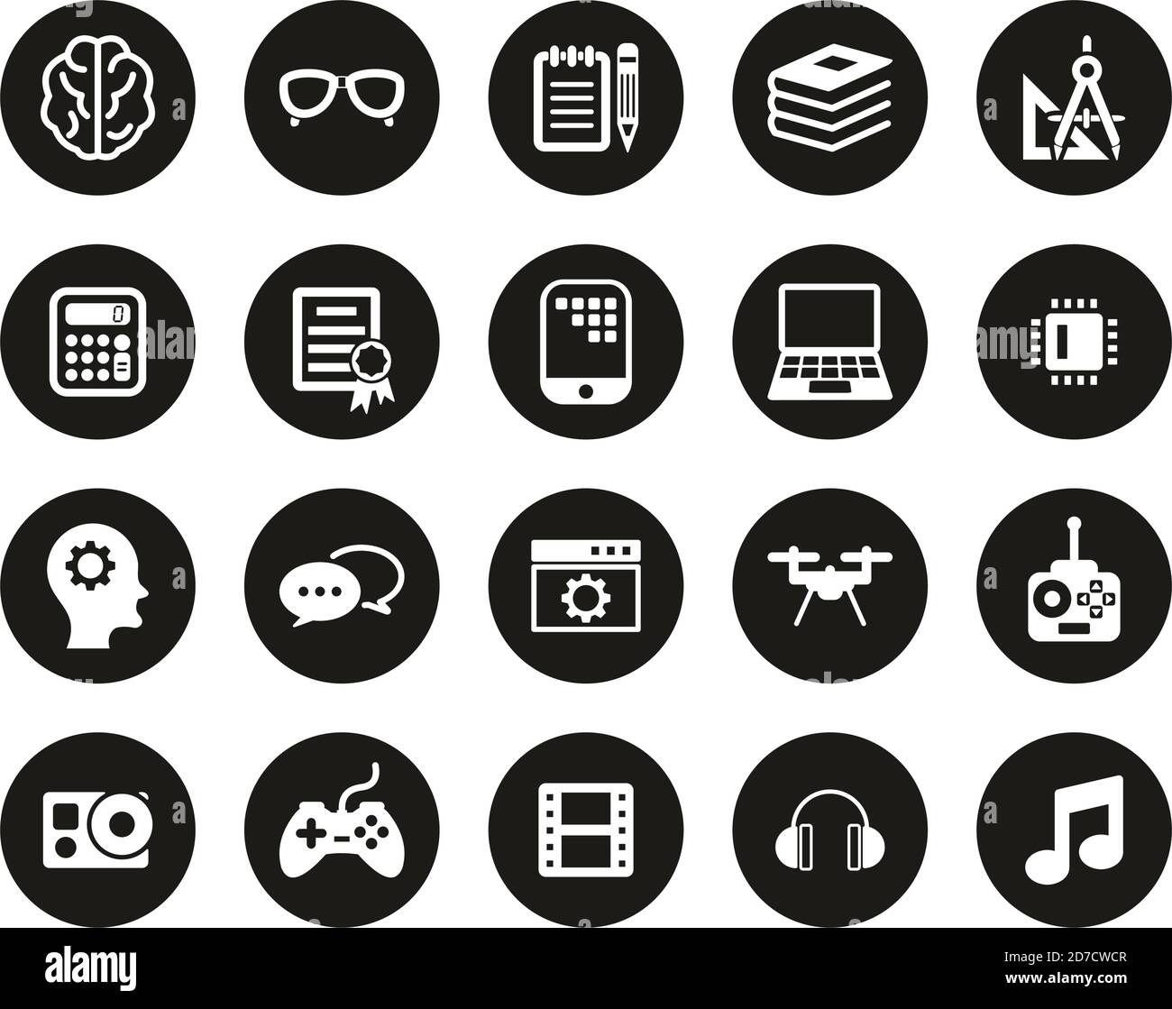 Geek Culture Icons White On Black Flat Design Circle Set Big Stock ...