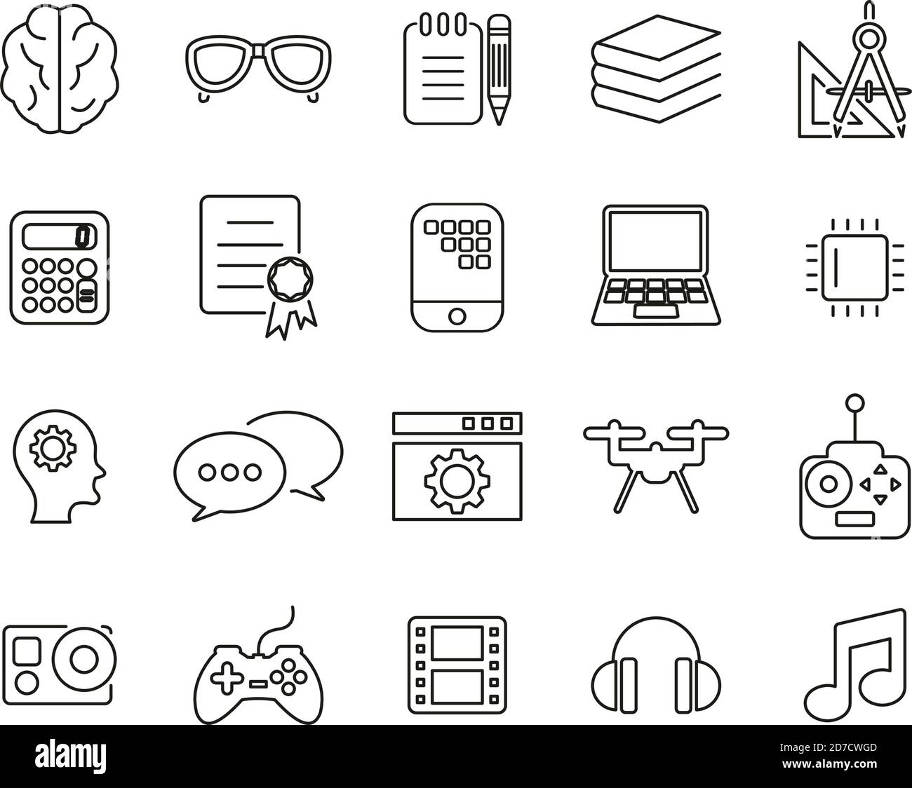 Geek Culture Icons Black & White Thin Line Set Big Stock Vector Image ...