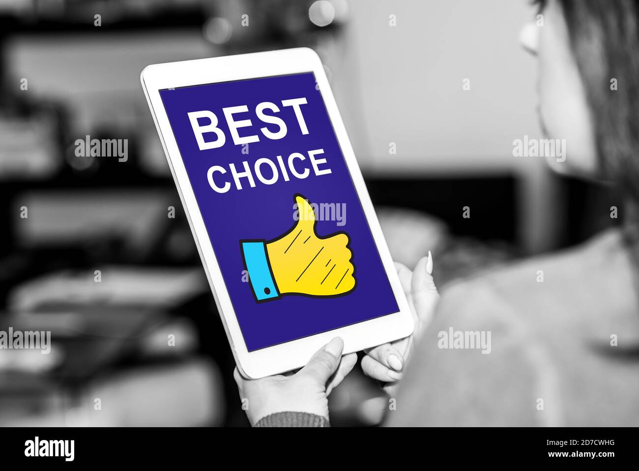 Tablet screen displaying a best choice concept Stock Photo - Alamy