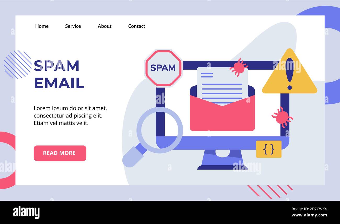 Spam email message bug on display computer monitor campaign for web ...