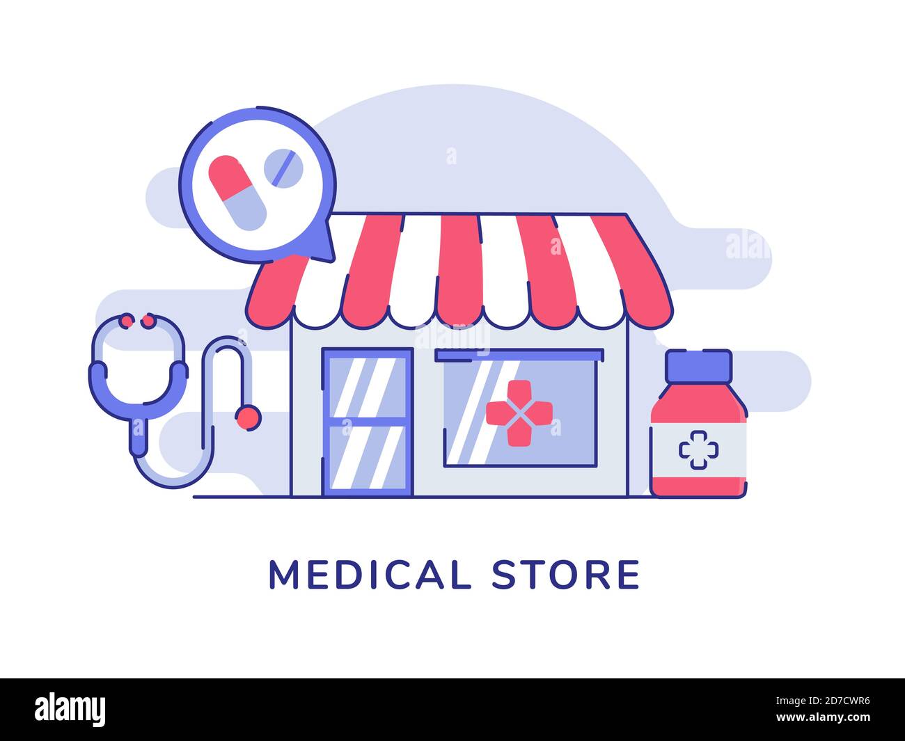 Medical store facade drug stethoscope white isolated background with ...