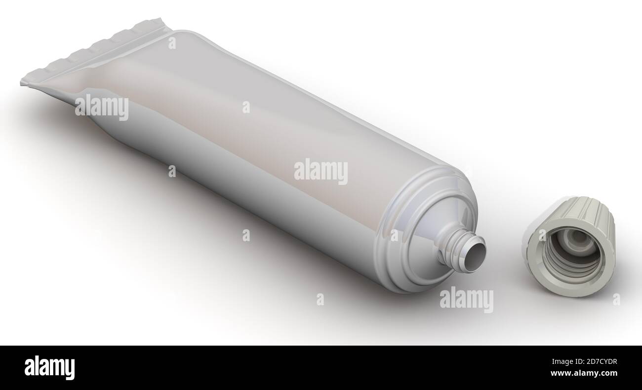Open tube with cream on white surface. Isolated. 3D Illustration Stock ...