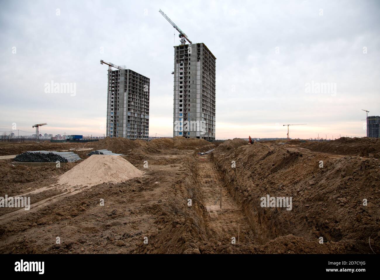 Trench for laying sewer pipes of the external sewage system at a ...
