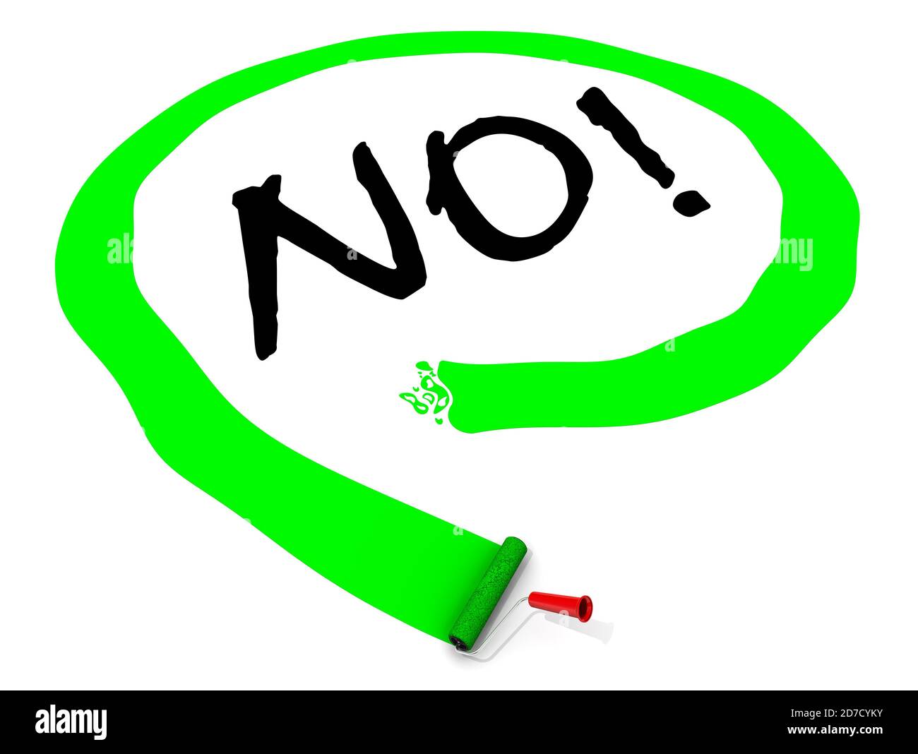 No! Negative response. The paint roller drawn on white surface a green ...