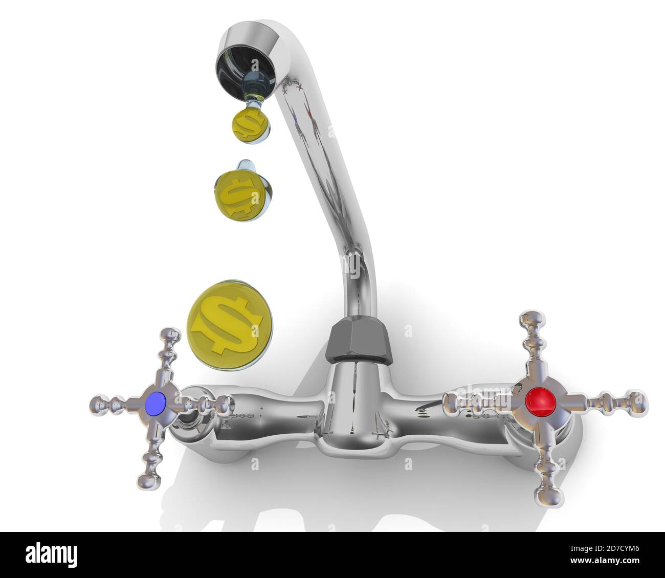 Dripping water tap. Falling drops from a water tap with symbols of the ...