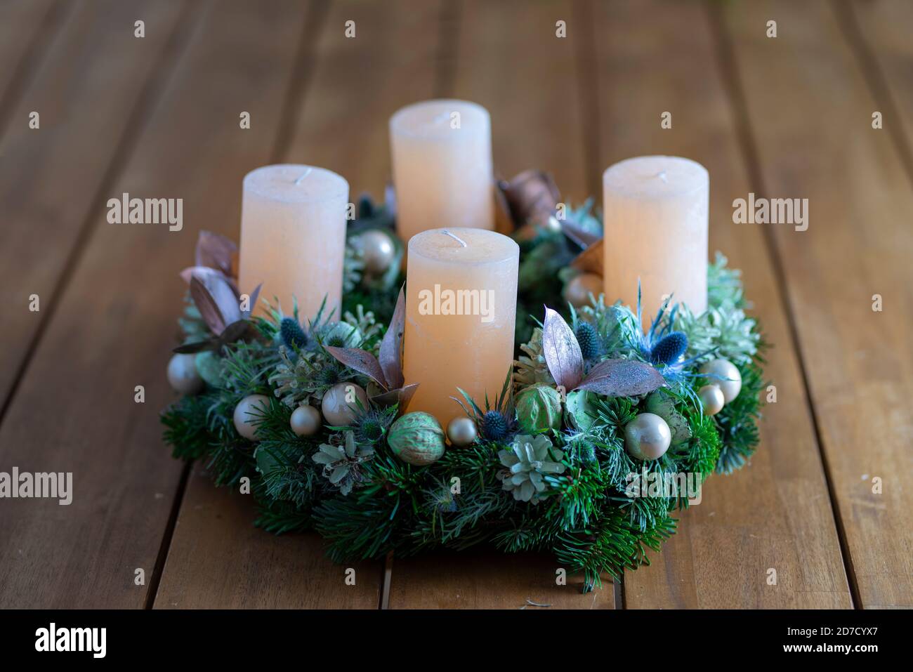 Advent wreath on the dining table in the festive season in December ...