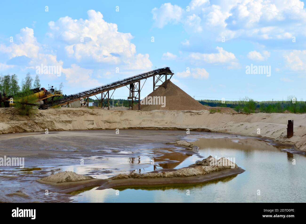 Sand making plant in mining quarry. Crushing factory with production ...