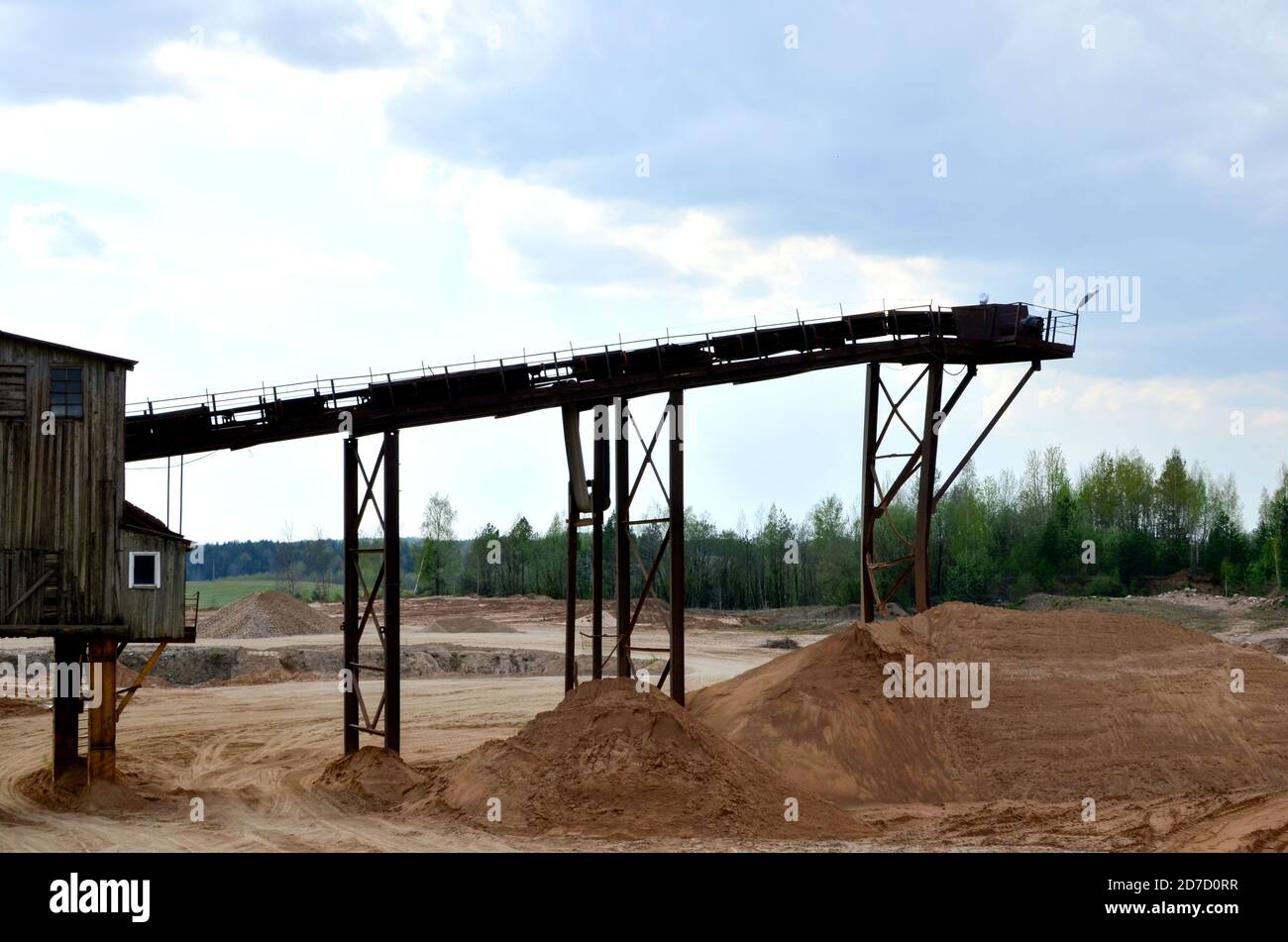 Sand making plant in mining quarry. Crushing factory with production ...
