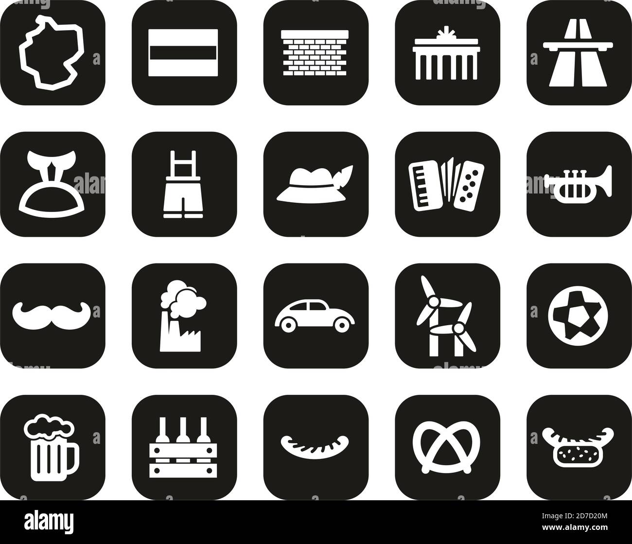 Germany Country & Culture Icons White On Black Flat Design Set Big ...