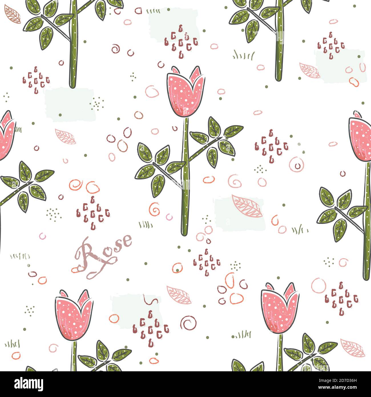 Seamless Pattern with Hand Drawn Elegant Flowers. Scandinavian Hand ...
