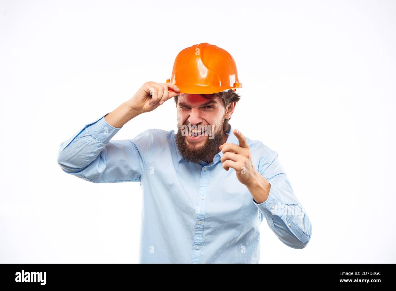 engineer in orange safety helmet in construction emotions professional ...