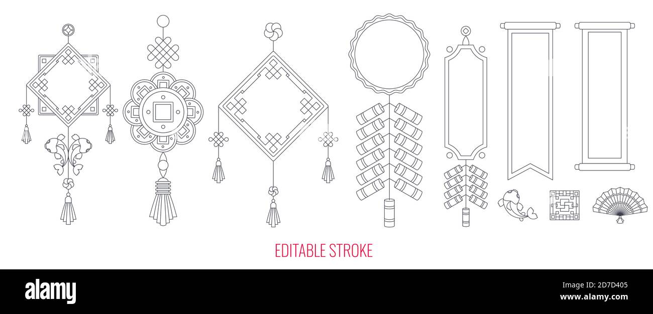 Set of chinese decorations.Oriental traditions. Asia and Japan culture ...