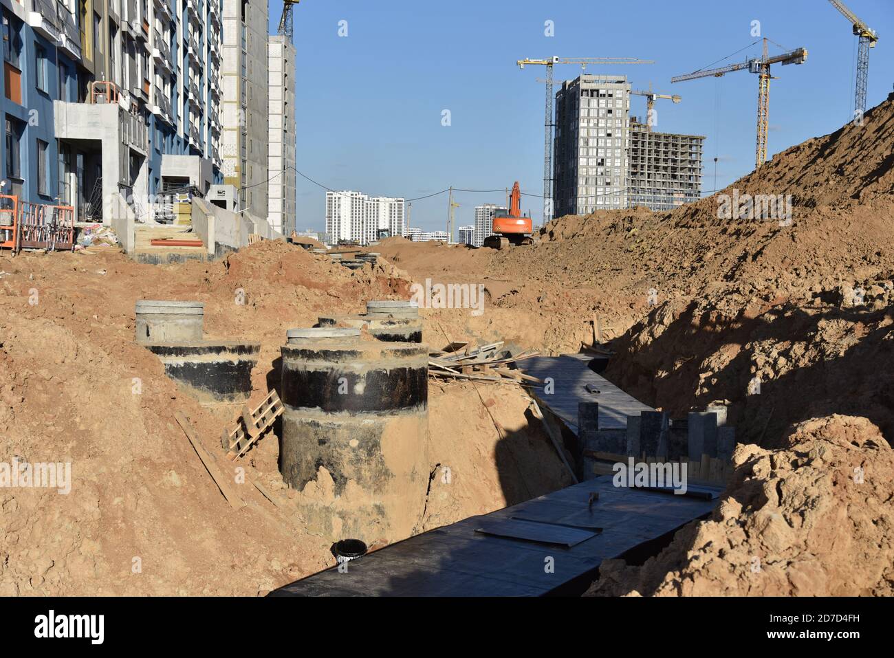 Laying concrete manholes and heating drain pipes and for stormwater ...