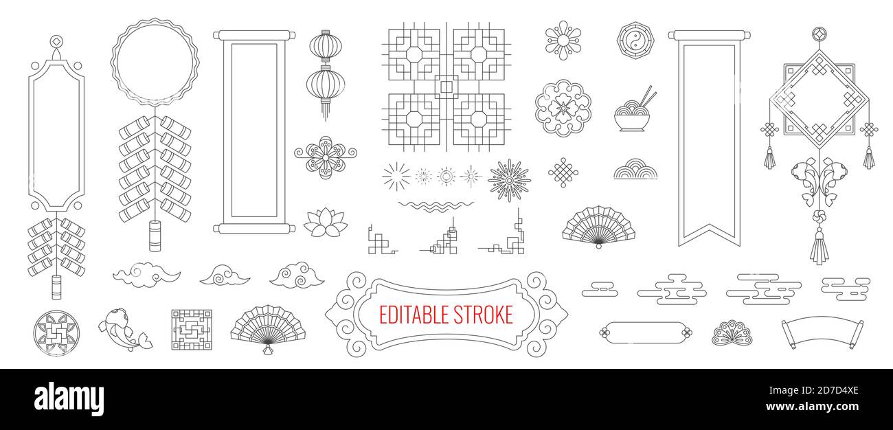 Set of chinese decorations.Oriental traditions. Asia and Japan culture ...