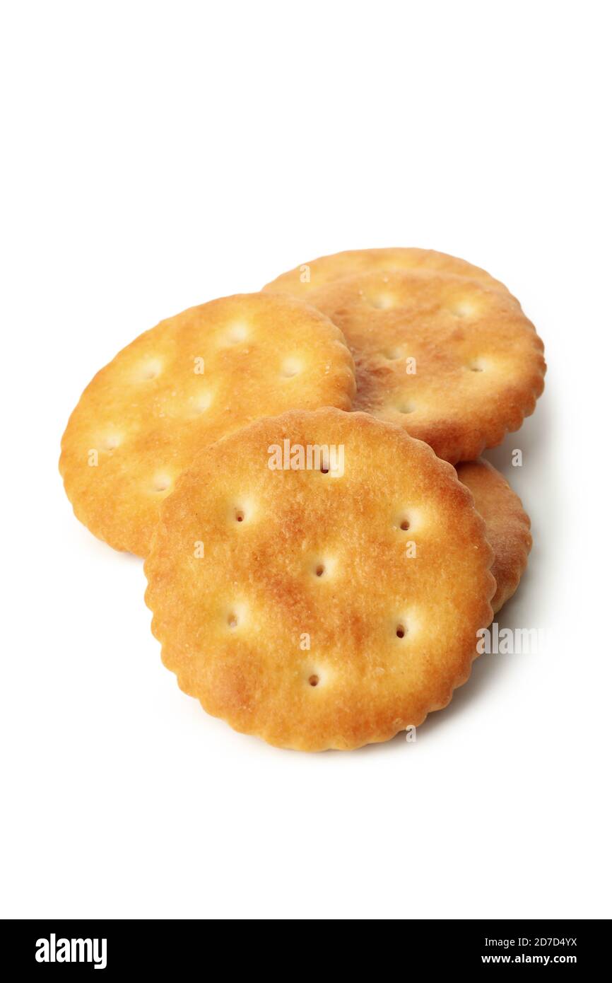 Tasty cracker biscuits isolated on white background Stock Photo - Alamy