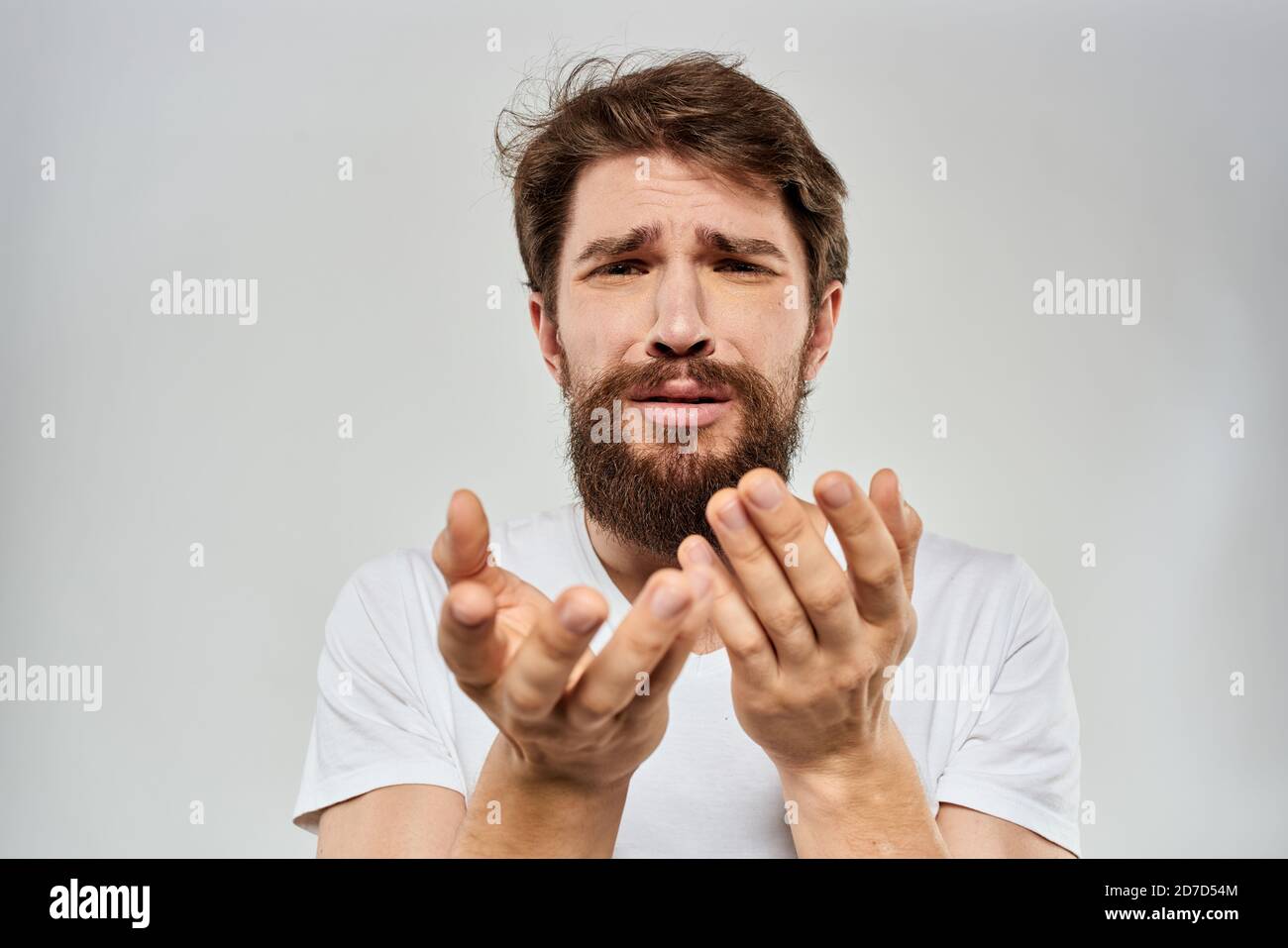 emotional bearded man close-up facial expression studio lifestyle Stock ...