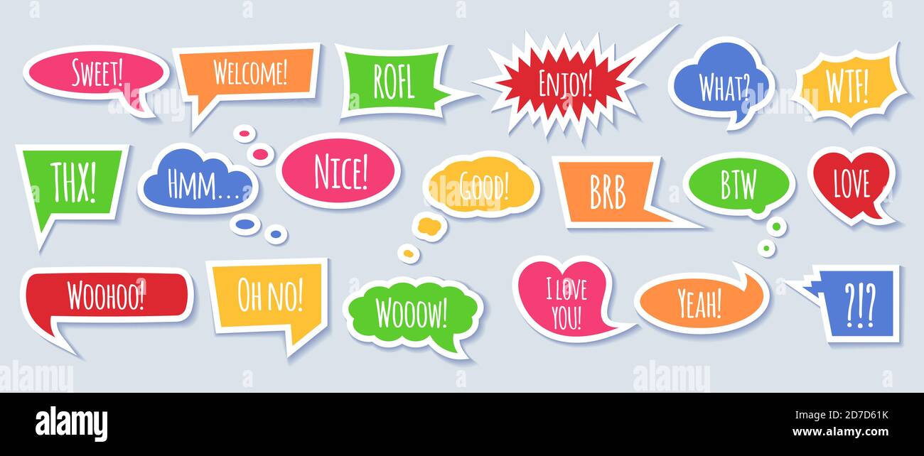 Paper speech bubble with phrases - colorful cartoon comic bubbles and ...